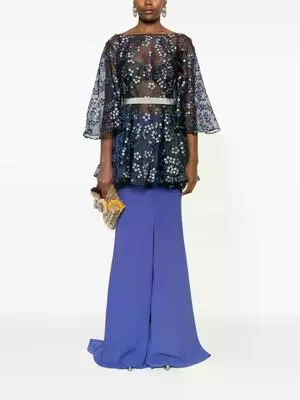 GEMY MAALOUF Floral Embroidered Bell-sleeve Top