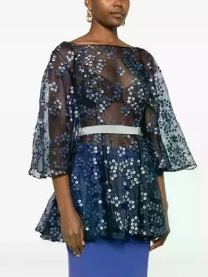 GEMY MAALOUF Floral Embroidered Bell-sleeve Top