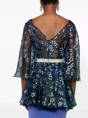 GEMY MAALOUF Floral Embroidered Bell-sleeve Top
