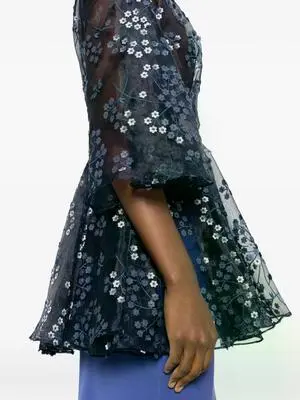 GEMY MAALOUF Floral Embroidered Bell-sleeve Top