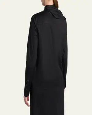 Alexander McQueen Draped Ruffle Cotton Poplin Blouse