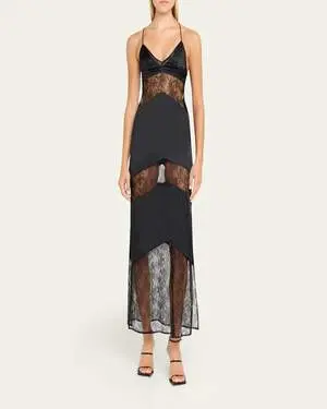 LIVY Sully Floral Lace And Silk Satin Maxi Dress