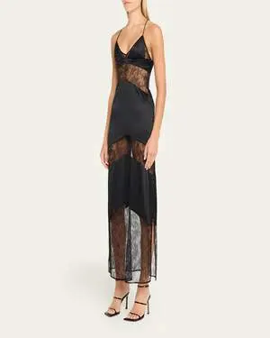 LIVY Sully Floral Lace And Silk Satin Maxi Dress
