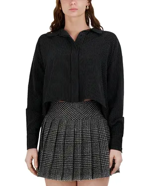 POINT Cropped Button-up Shirt - Black Stripe
