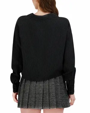 POINT Cropped Button-up Shirt - Black Stripe