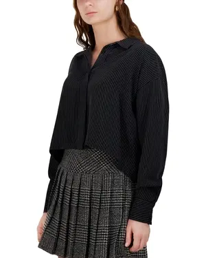 POINT Cropped Button-up Shirt - Black Stripe