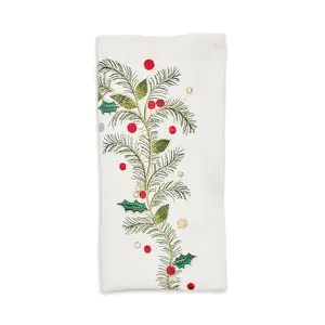 KIM SEYBERT Xmas Carol Linen Napkin, 21 X 21 - White/red/green