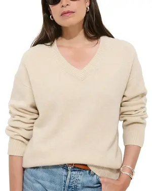 ALEX MILL Rowan Cashmere V-neck Sweater - Heather Ecru