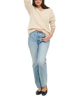 ALEX MILL Rowan Cashmere V-neck Sweater - Heather Ecru