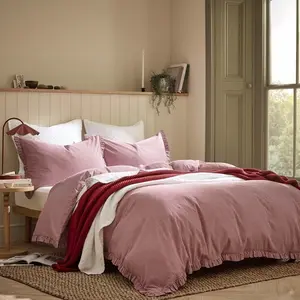 CHRISTY Gingham Ruffle Duvet Cover Set, Full Queen