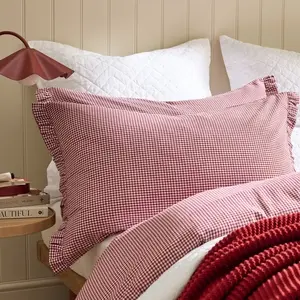 CHRISTY Gingham Ruffle Duvet Cover Set, Full Queen