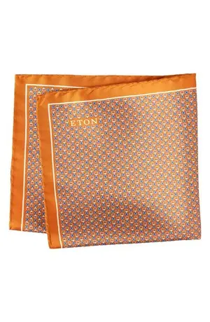 Eton Geo Silk Pocket Square Medium Orange