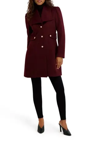 Kensie Wool-blend Long Coat - Wine