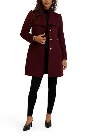 Kensie Wool-blend Long Coat - Wine
