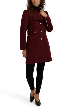 Kensie Wool-blend Long Coat - Wine