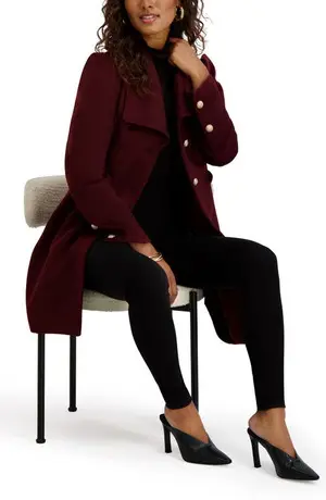 Kensie Wool-blend Long Coat - Wine
