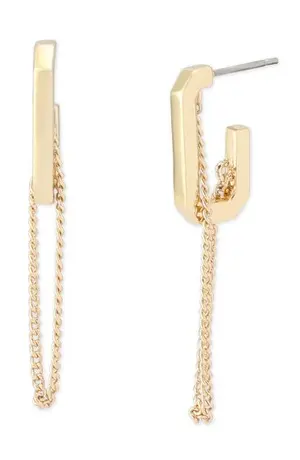 ALLSAINTS Hexagon Chain Drop Huggie Hoop Earrings - Shiny Gold