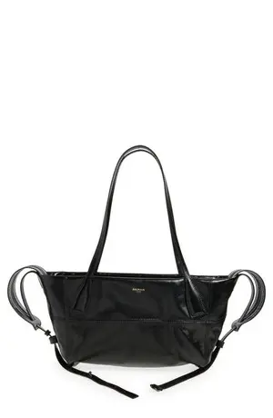 Balmain Small Track Shiny Leather Tote - Black