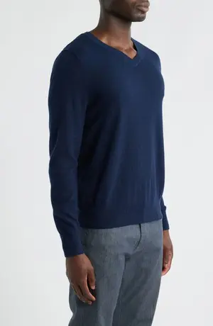 Nordstrom Cotton And Cashmere V-neck Sweater - Navy Night