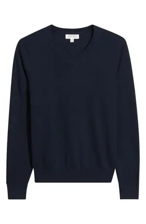 Nordstrom Cotton And Cashmere V-neck Sweater - Navy Night
