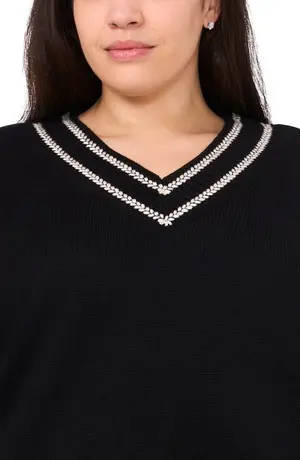 Halogen Embroidered Trim Sweater