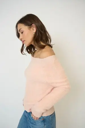 Central Park West Roman Eyelash Off-shoulder Sweater