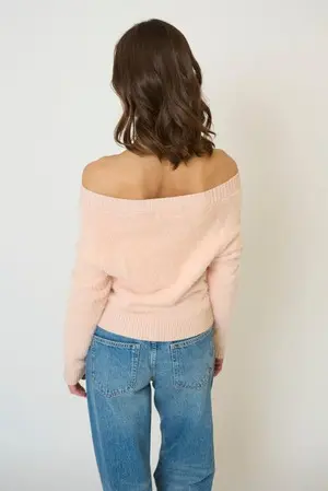 Central Park West Roman Eyelash Off-shoulder Sweater