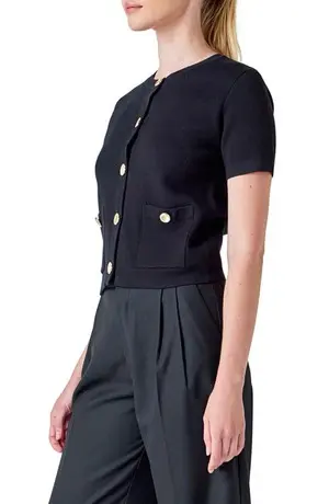 Endless Rose Short Sleeve Fine Knit Cardigan - Black