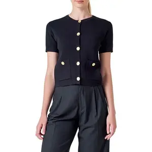 Endless Rose Short Sleeve Fine Knit Cardigan - Black