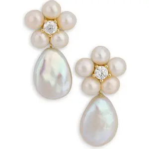 Shashi Flower Cultured Drop Earrings - Pearl