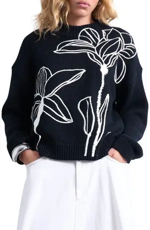 Topshop Floral Embroidered Cotton Sweater