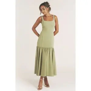 SIX STORIES Square Neck Drop Hem Midi Dress