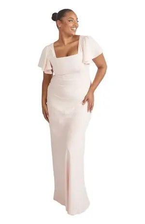 SIX STORIES Square Neck Crepe Bridesmaid Dress - Blush