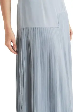 SIX STORIES Pleated Cap Sleeve Maxi Dress