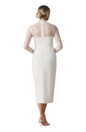 SIX STORIES Lace Sleeve Cup Detail Midi Dress