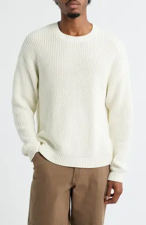 Bp. Oversize Cotton Crewneck Sweater - Ivory Egret