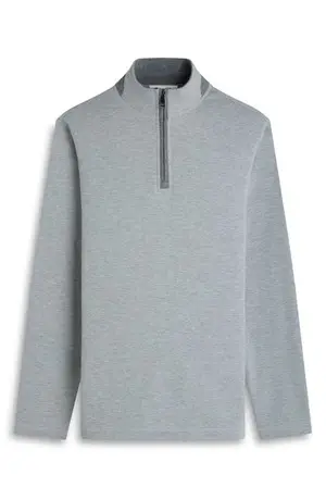 Bugatchi Houndstooth Quarter Zip Top - Cement