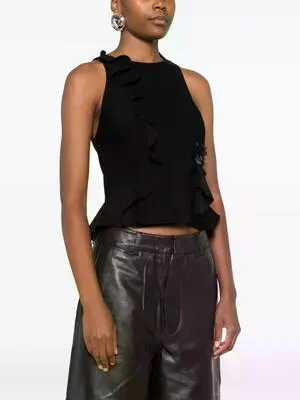 GEMY MAALOUF Ruffled Floral-embellished Top - Black