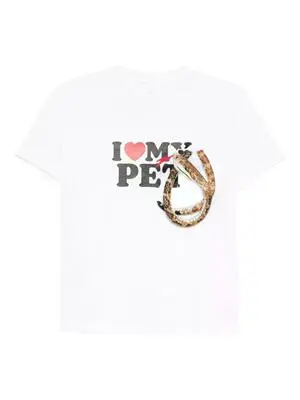DOUBLET Snake-appliqué Graphic-print T-shirt - White