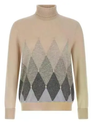 BALLANTYNE Argyle-pattern Turtleneck Sweater - Neutrals
