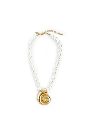 KENNETH JAY LANE Seashell Faux Pearl Pendant Necklace - Lime