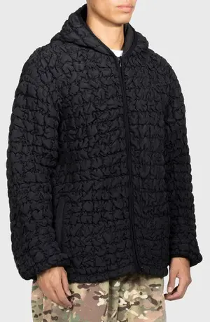 PLEASURES Tender Hooded Quilted Puffer Jacket - Black