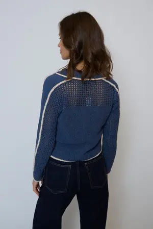 Central Park West Carla Mesh Yoke Polo - Navy Combo