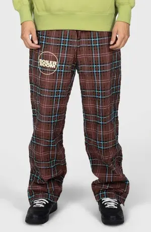 PLEASURES X Boiler Room Practice Plaid Track Pants - Brown