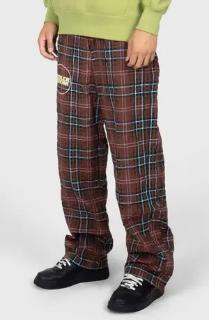 PLEASURES X Boiler Room Practice Plaid Track Pants - Brown