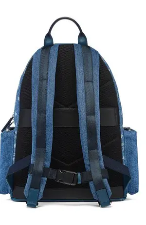 Mcm Stark Backpack In Monogram Denim Jacquard - Blue
