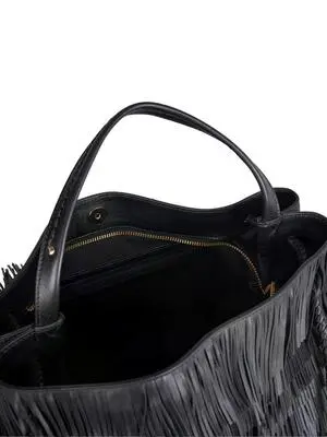 VISONA` Fringe-edges Leather Tote