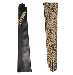 AGNELLE Glamour Arm Length Leather Gloves - Panthere