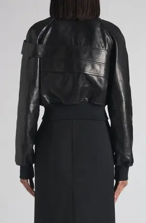 Alexander McQueen Lambskin Leather Cropped Bomber Jacket With Belt Detail