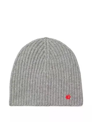 Tory Burch Ribbed Beanie With Flower Embroidery - Grey